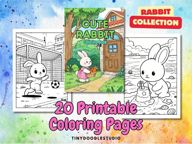 Cute Rabbit Coloring Pages With 20 Different Activities - Etsy