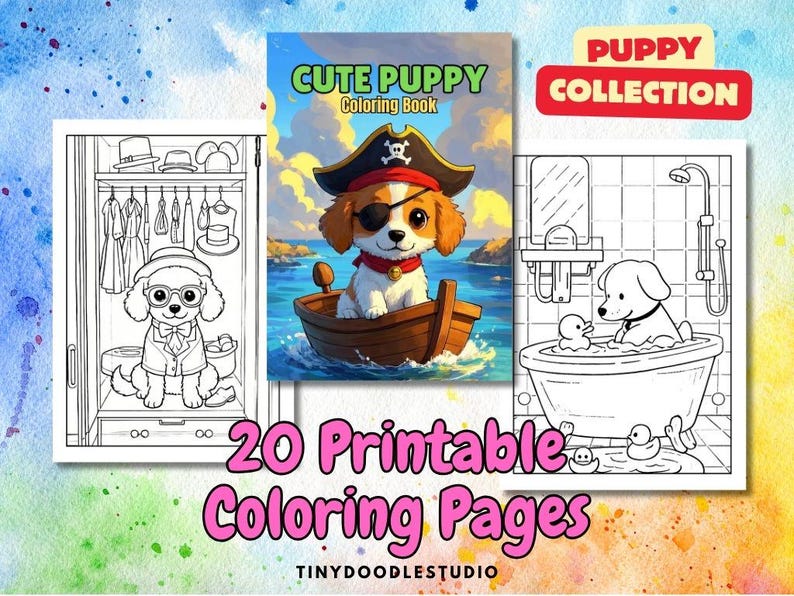 Cute Puppy Coloring Pages With 20 Different Activities - Etsy