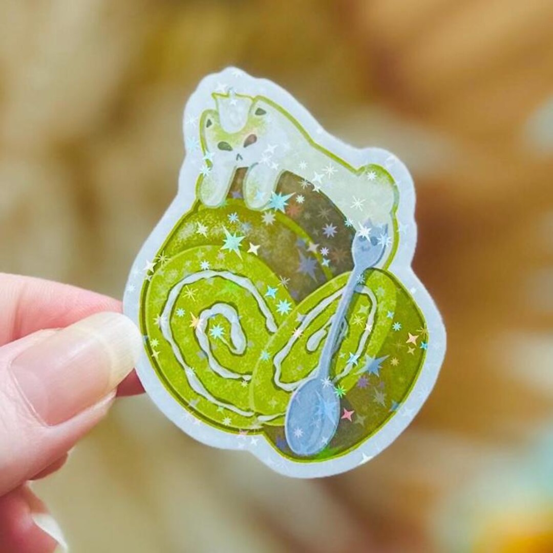 Cute Matcha Cat Lovers Floral Cafe Pack of Sticker Stars Sparkling ...