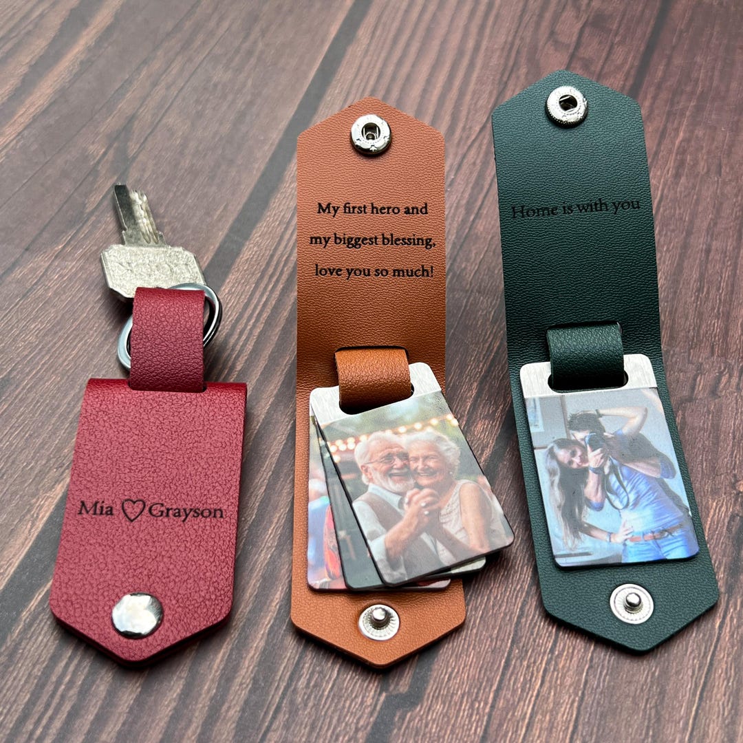 Personalized Mens Leather Keychain With Photo,metal Tag Photo Keychain ...