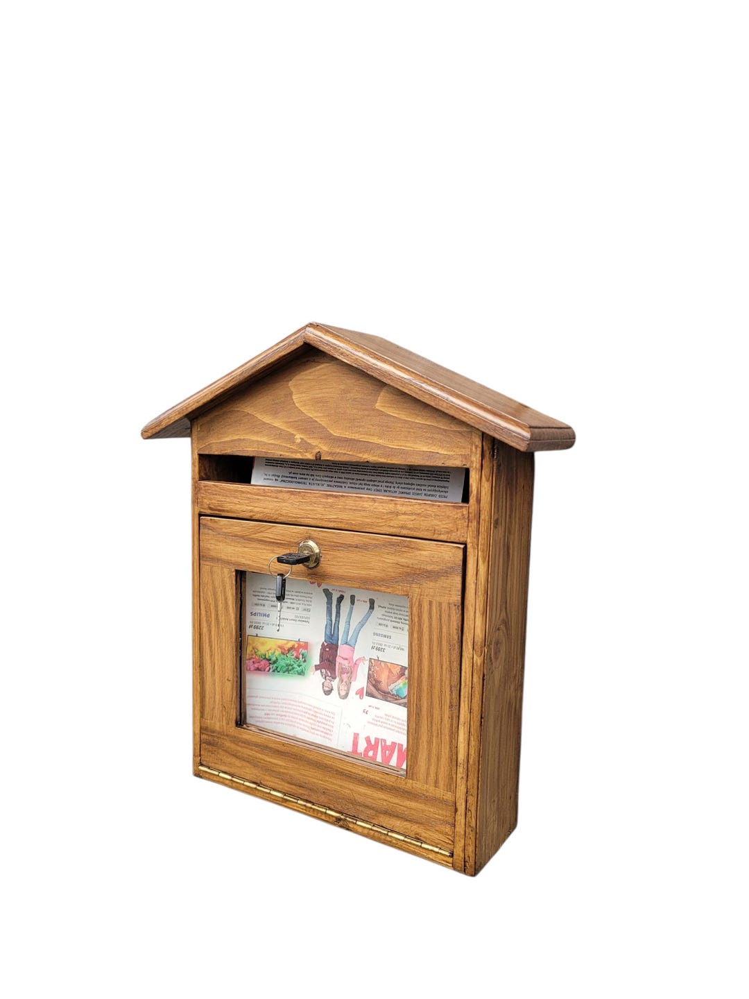 Handmade Wooden Wall Mailbox House Shape.oak, Pine. Lockable Post Box ...