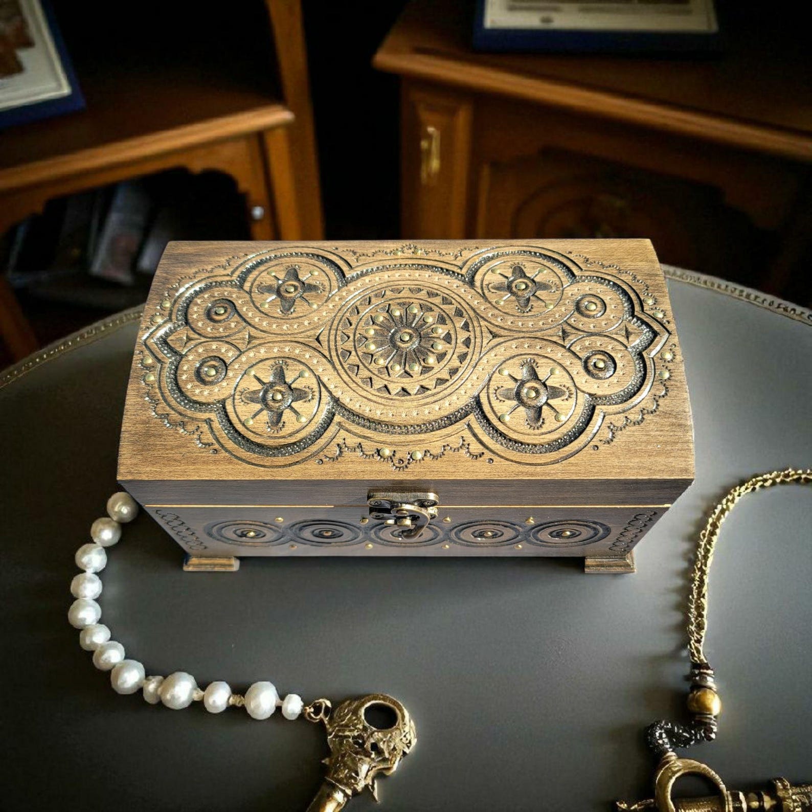 Unique Handmade Wooden Jewelry Box – Exclusive Carved Beech Chest ...
