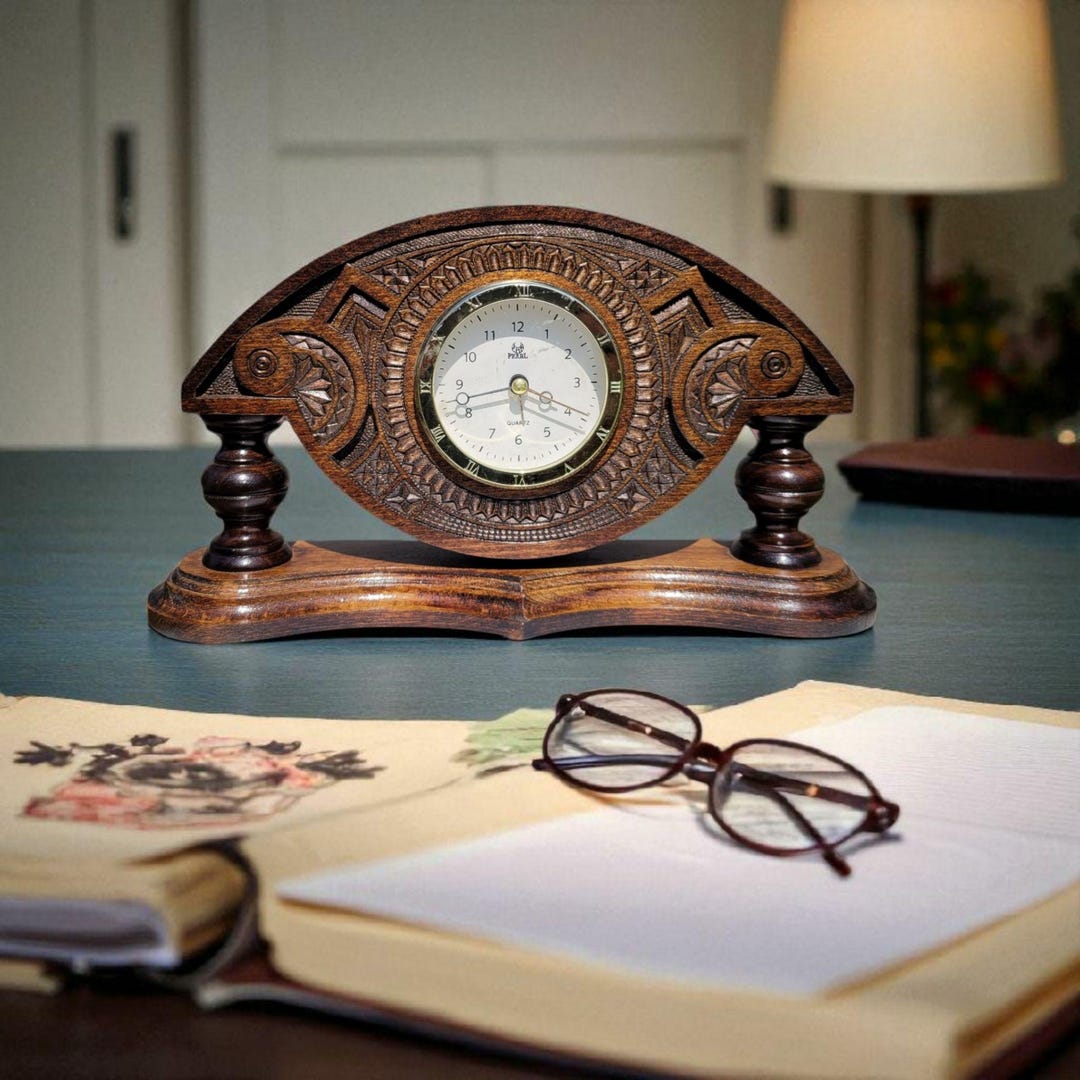 Handmade Wooden Mantel Clock: Carved Vintage Style Home Decor - Etsy