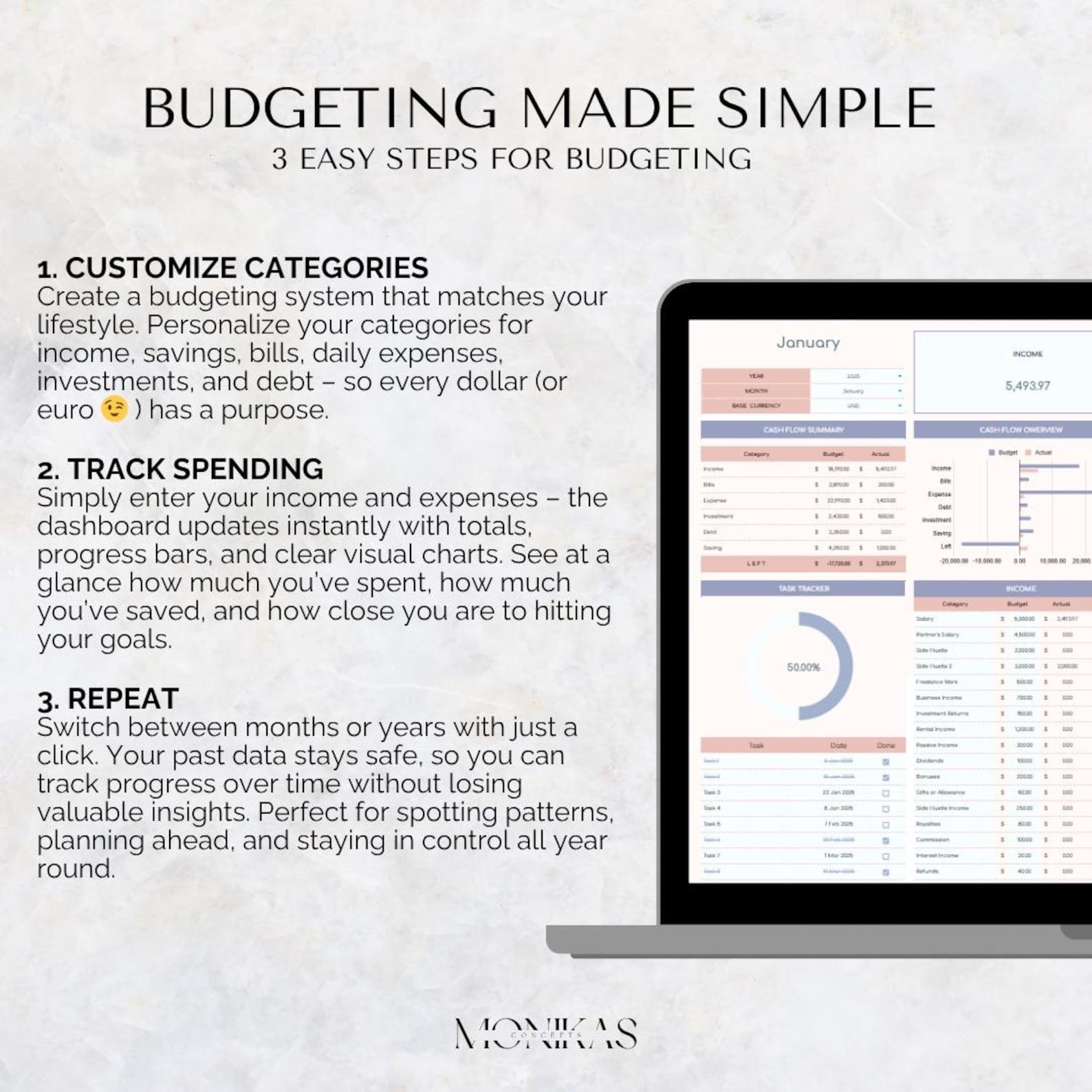 Monthly Budget Planner Spreadsheet: Google Sheets & Excel Tracker ...