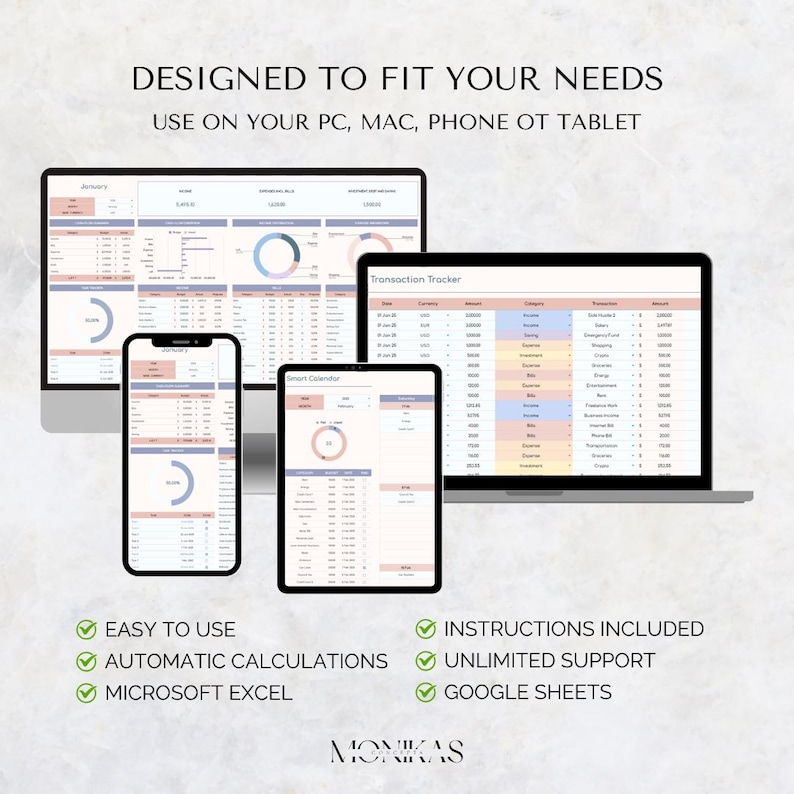 Monthly Budget Planner Spreadsheet: Google Sheets & Excel Tracker ...