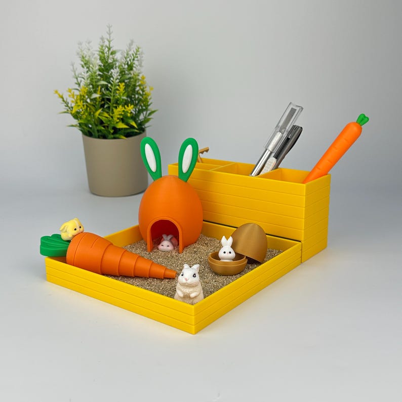 Bunny Zen Garden - Easter Desk Decor With Golden Egg Surprise - Mini ...