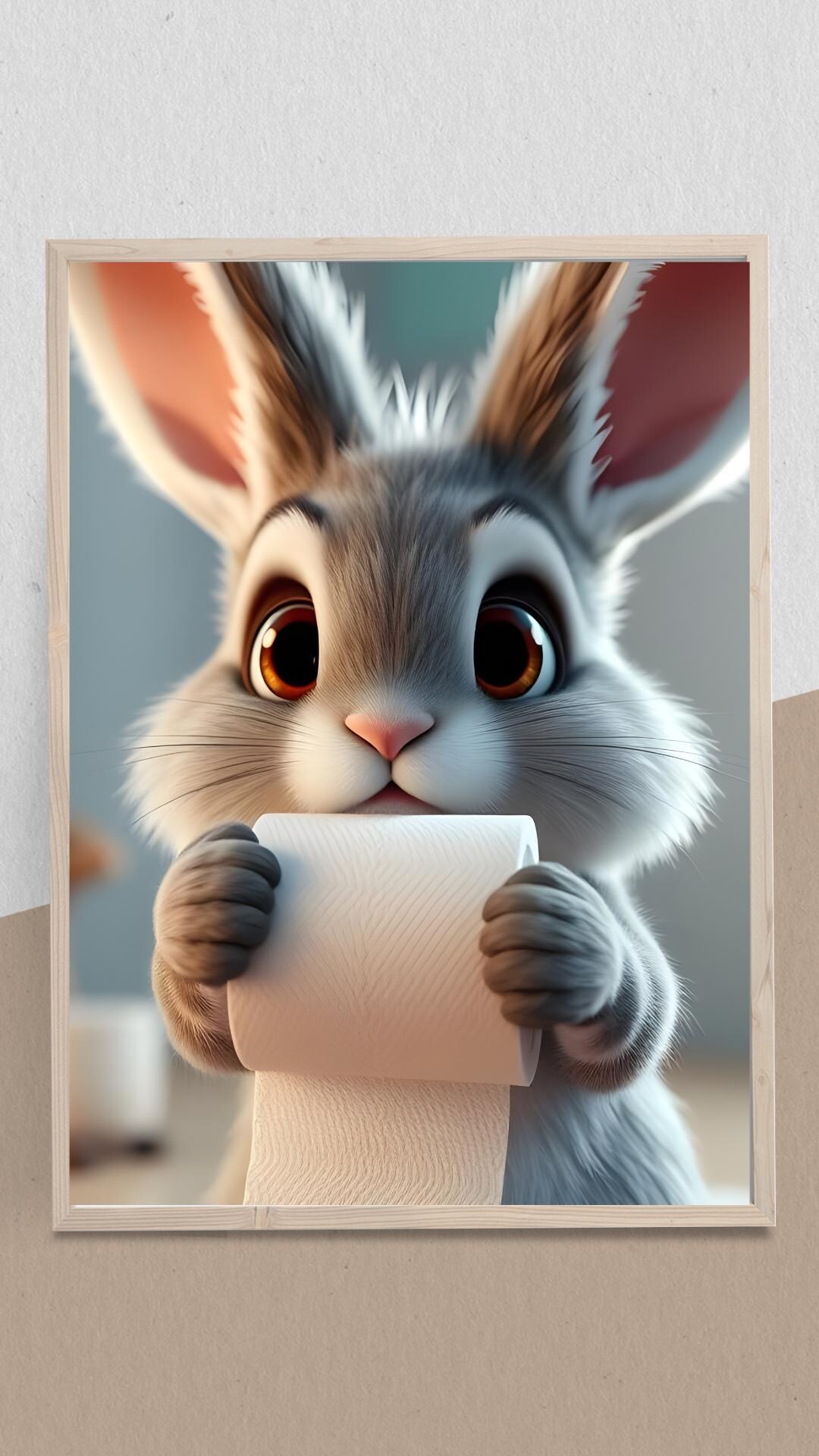 Funny Bunny Bathroom Poster – Cute Rabbit Holding Toilet Paper Wall Art ...