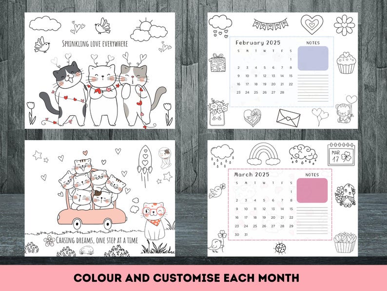 Printable Coloring Calendar for Kids, Coloring Calendar 2025, Monthly ...