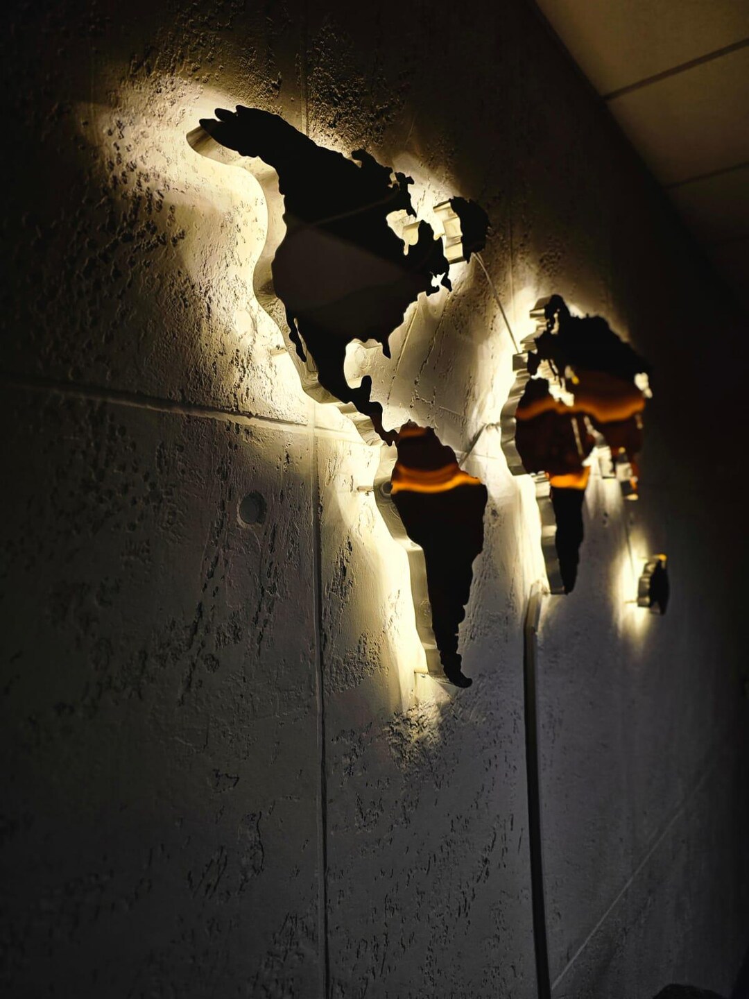 Gold Metal World Map, Reception Wall Logo Sign, Custom Backlit Business ...