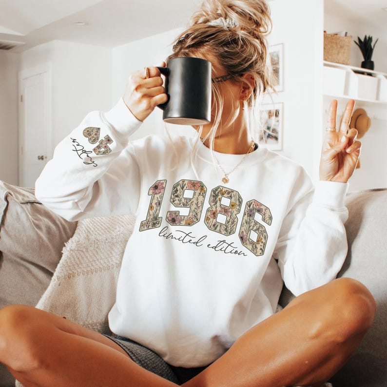 1986 Retro Birthday Sweatshirt Floral 40th Birthday Gifts for Women ...