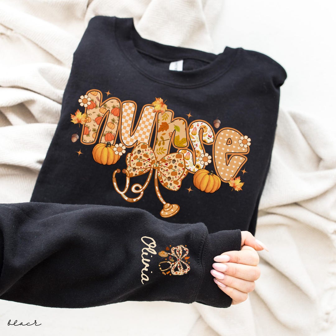 Personalized Fall Nurse Sweatshirt, Custom Nurse Name Sweatshirt, Gift ...