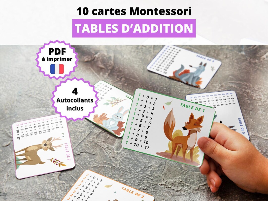 Printable Addition Tables in French | Montessori Flashcards | Maths for ...