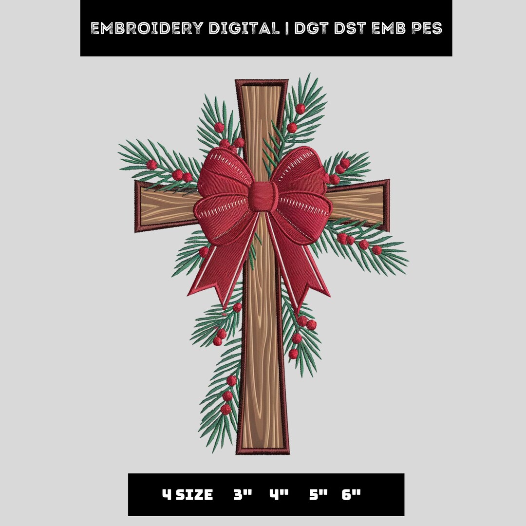 Jesus Cross Embroidery File Christmas Coquette Bow Design Christian ...