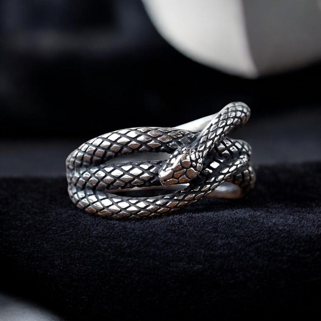 Silver Snake Ring | Serpent Head Vintage Ring | Thin Spiral Snake Ring ...