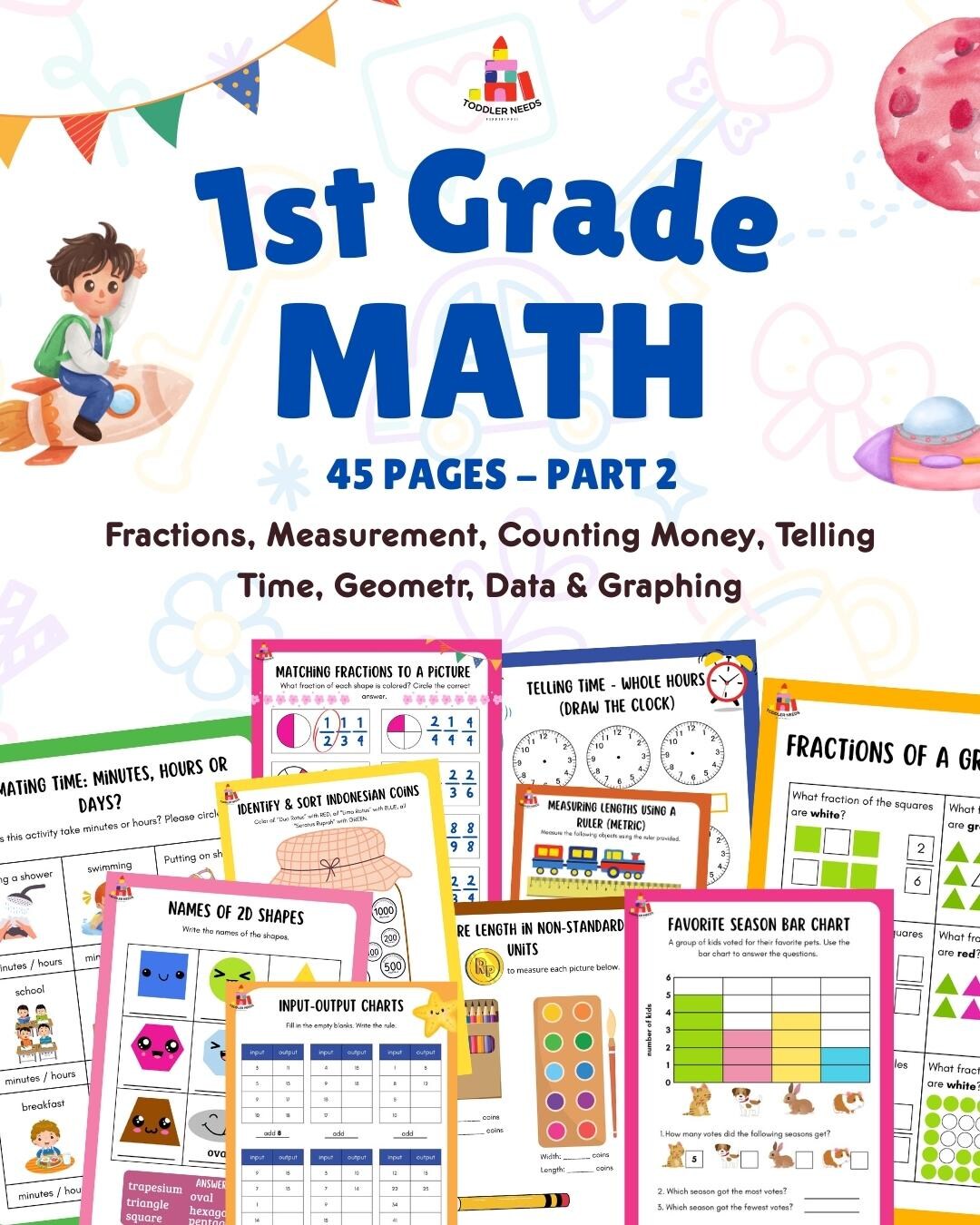 1st Grade Math Workbook: Homeschool Printable, 45 Pages (PDF Download ...