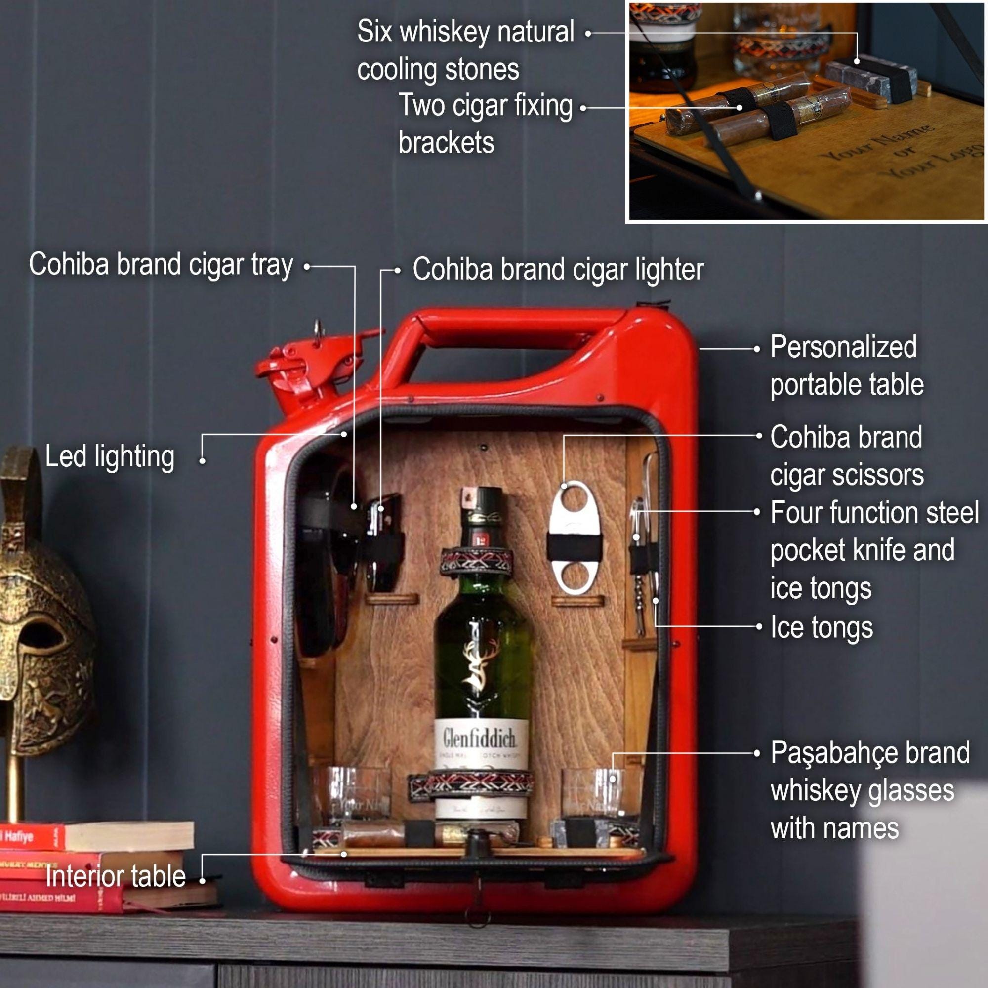 Luxury Whiskey & Cigar Mini Bar, Personalizable Gift, Portable Fuel Bar ...