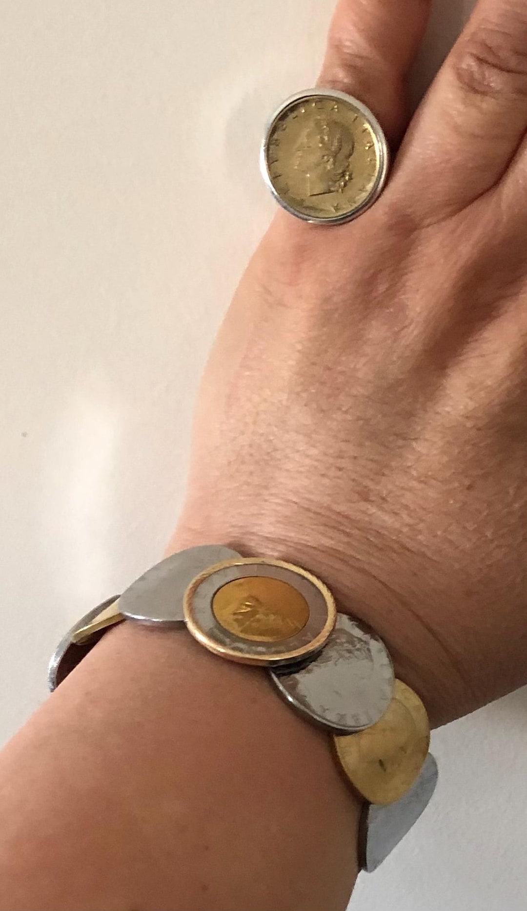 Retired MILOR Italy 14K Gold and Silver Coin Bangle Made of Genuine ...