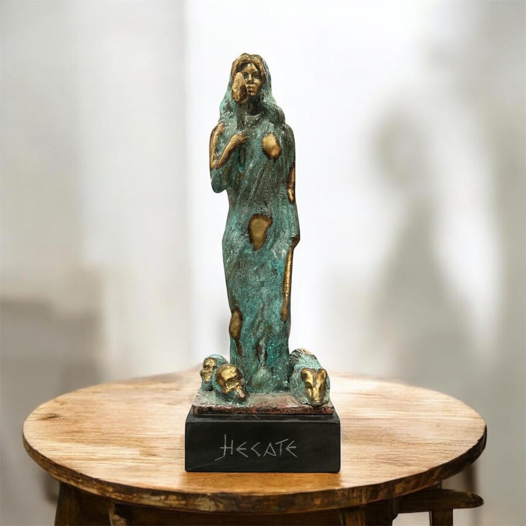 Bronze Handmade Sculpture of Goddess Hecate on Black Marble Base - the ...