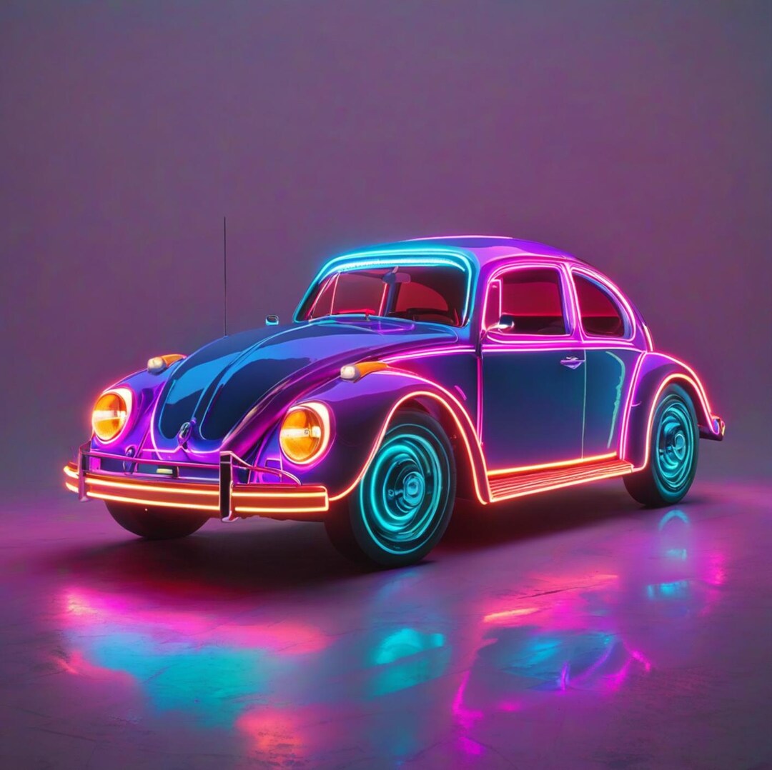 Cool Funky VW Bug Design, PNG Digital Download, Vibrant Home Decor Art ...