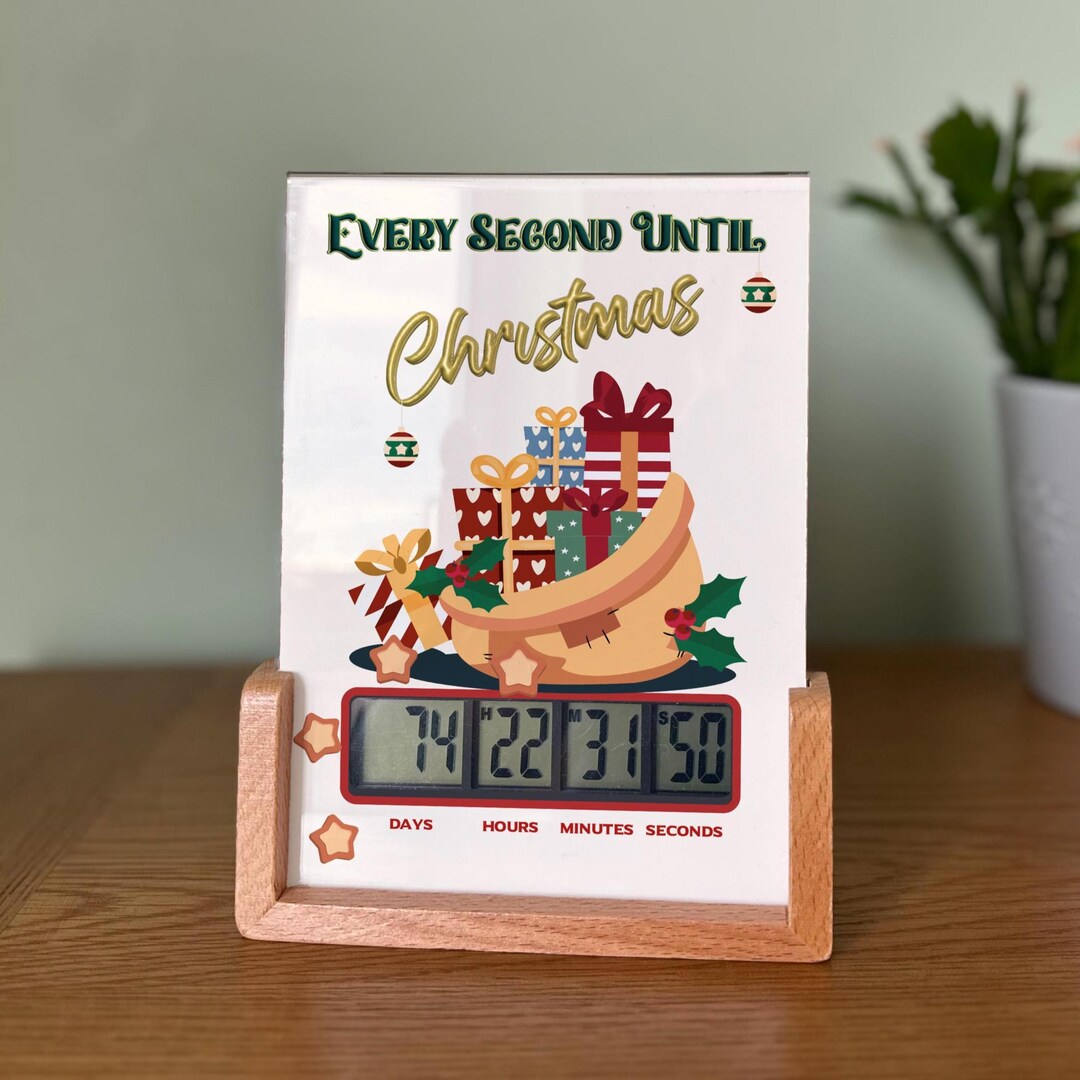 Christmas Countdown Clock: Desktop Holiday Decor, Beech Wood Base ...
