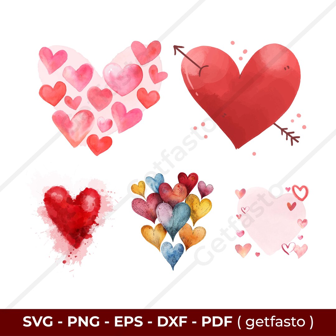 Watercolor Hearts Clip Art, Watercolor Hearts Clipart, Hand Painted ...