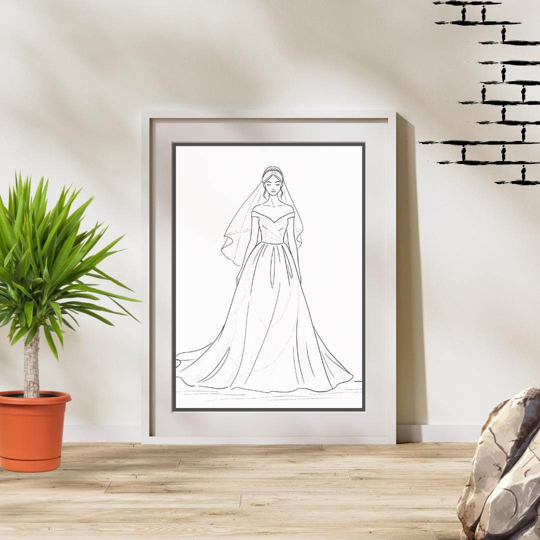 Line Art of a Bride Facing Front Design, Modern Art, Wedding Gift ...