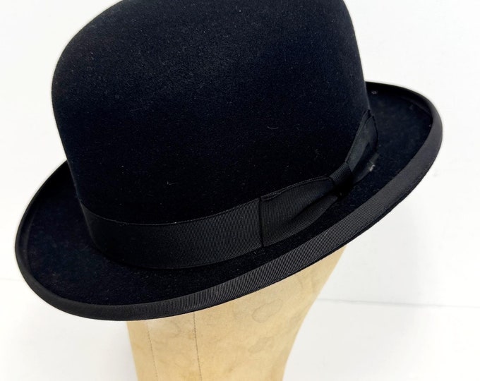 Vintage Bowler Hat | 1950s - 60s Black Felt Bowler by Champs | Size 7 1 ...