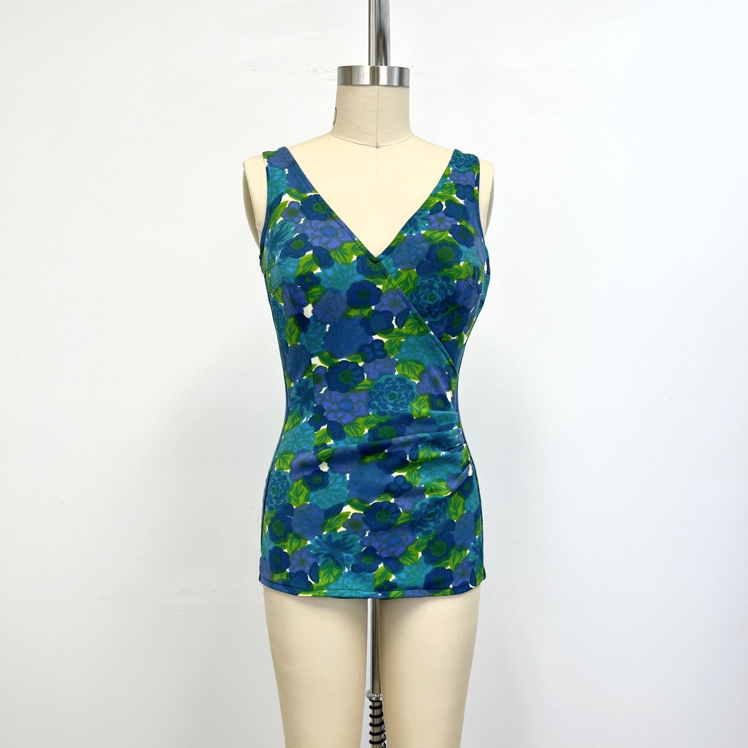 Vintage 60s Bathing Suit | Womens One Piece Swim Suit | Blue Floral ...