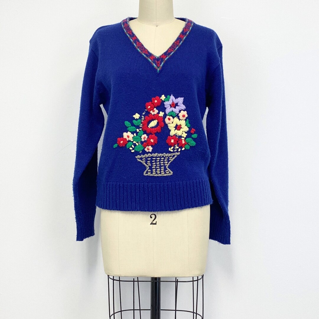 Vintage Cottagecore Sweater With Basket of Flower Embroidery | Royal ...