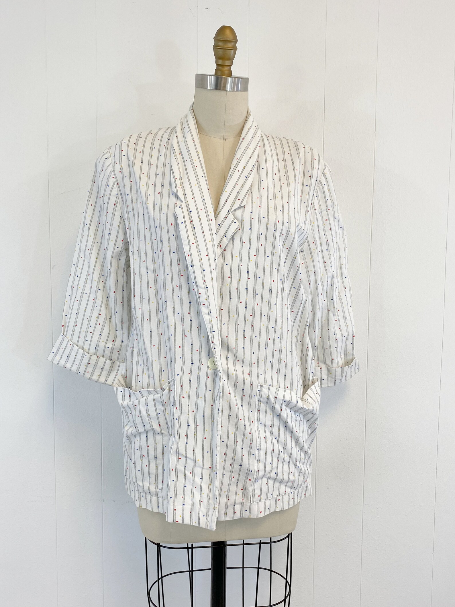 80s Boxy Blazer With Shoulder Pads and Pockets Spots and Stripes Size ...
