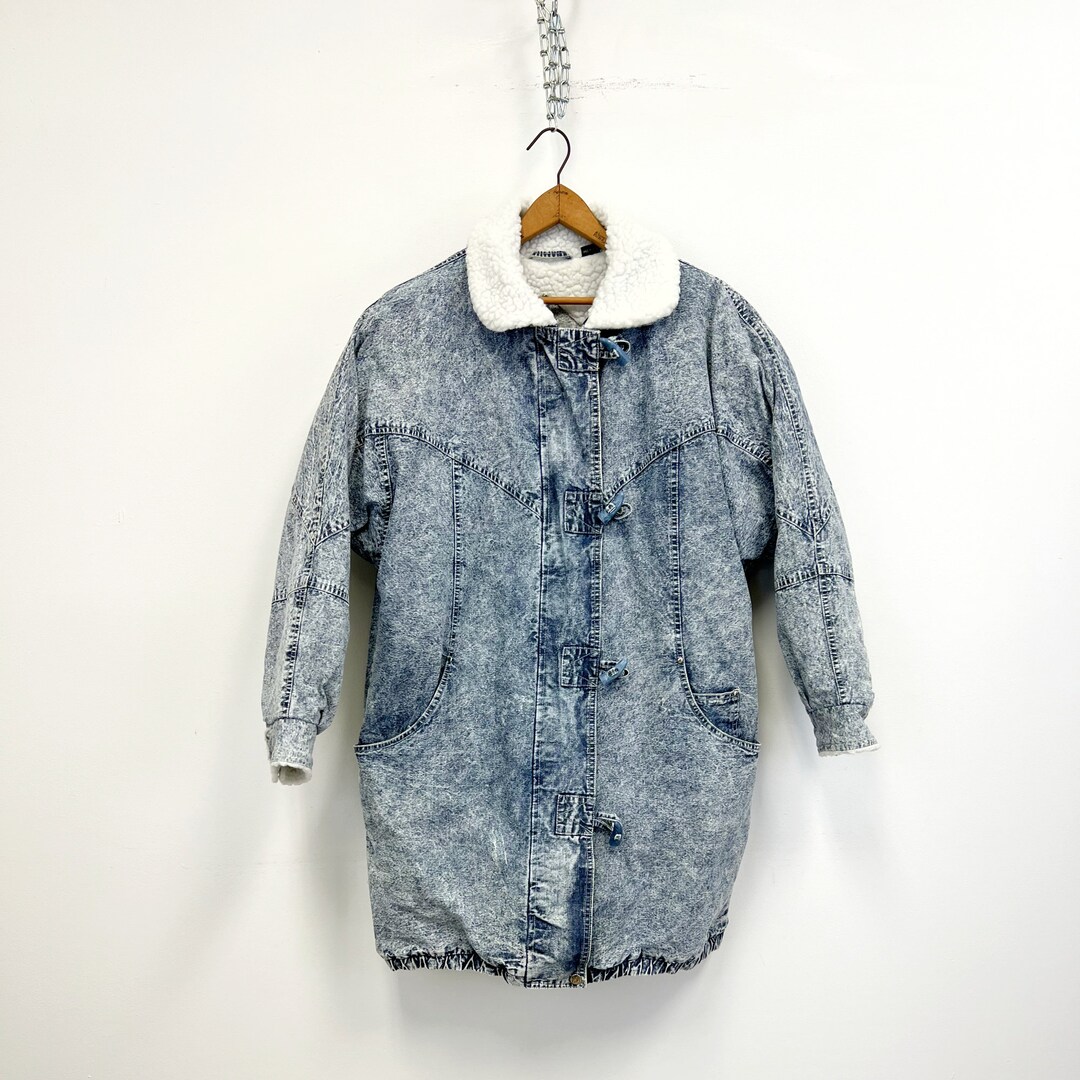Vintage Andy Johns Acid Wash Denim Coat | 1980s Fleece Lined Anorak ...