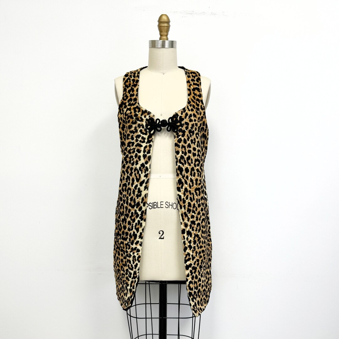 Vintage 60s Long Leopard Print Vest Faux Fur With Frog Closure Size ...