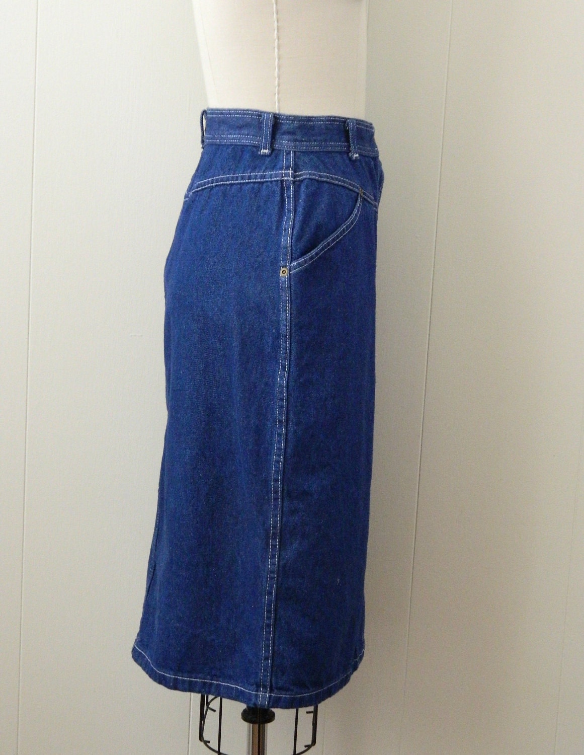 1970s Denim Skirt Vintage 70s High Waisted Denim Pencil Skirt Snap ...