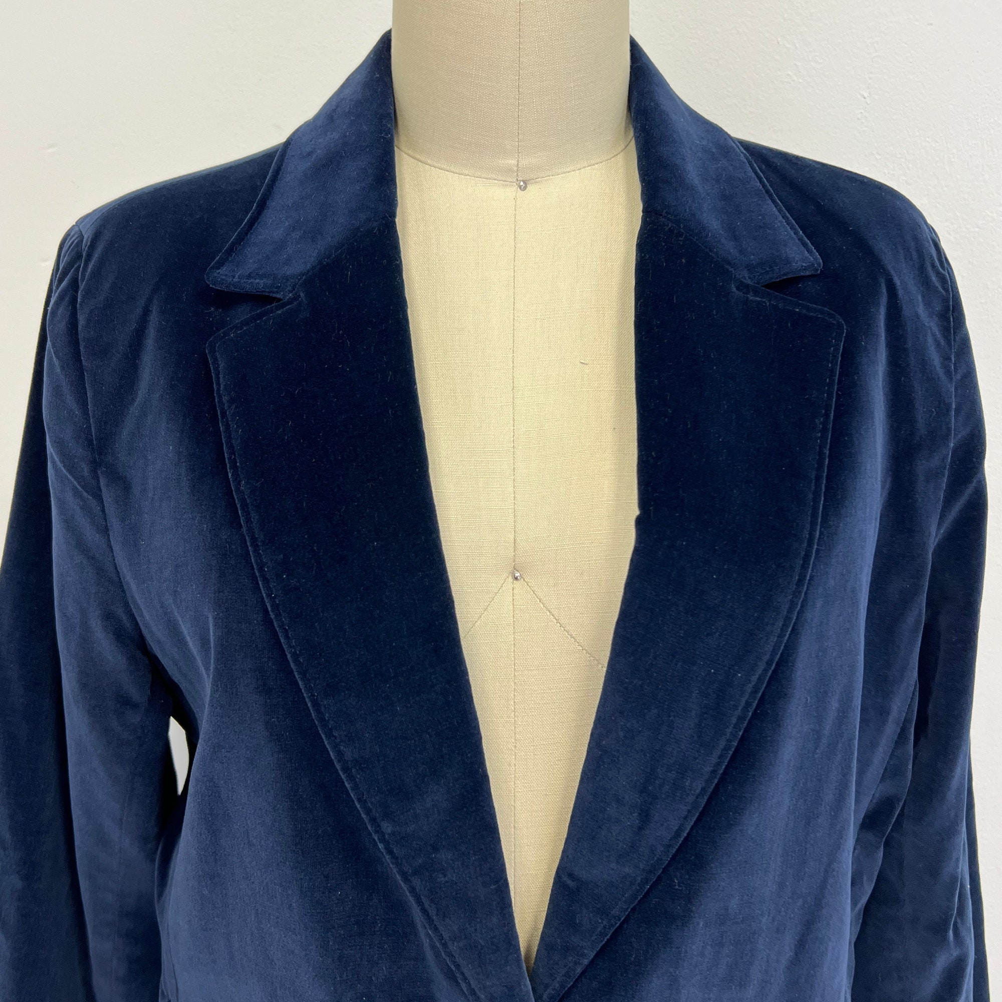 Vintage Velvet Blazer Dark Midnight Blue Jacket With Pockets Size 13 - Etsy