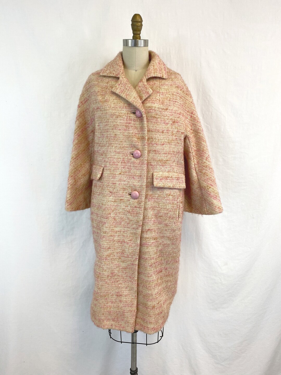 Vintage 1950s Pink Tweed Coat Top Coat Flared Bracelet Sleeves Wool ...