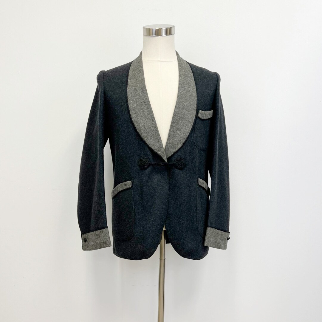 Vintage Wool Smoking Jacket Antique Charcoal Gray With Pockets and Frog ...
