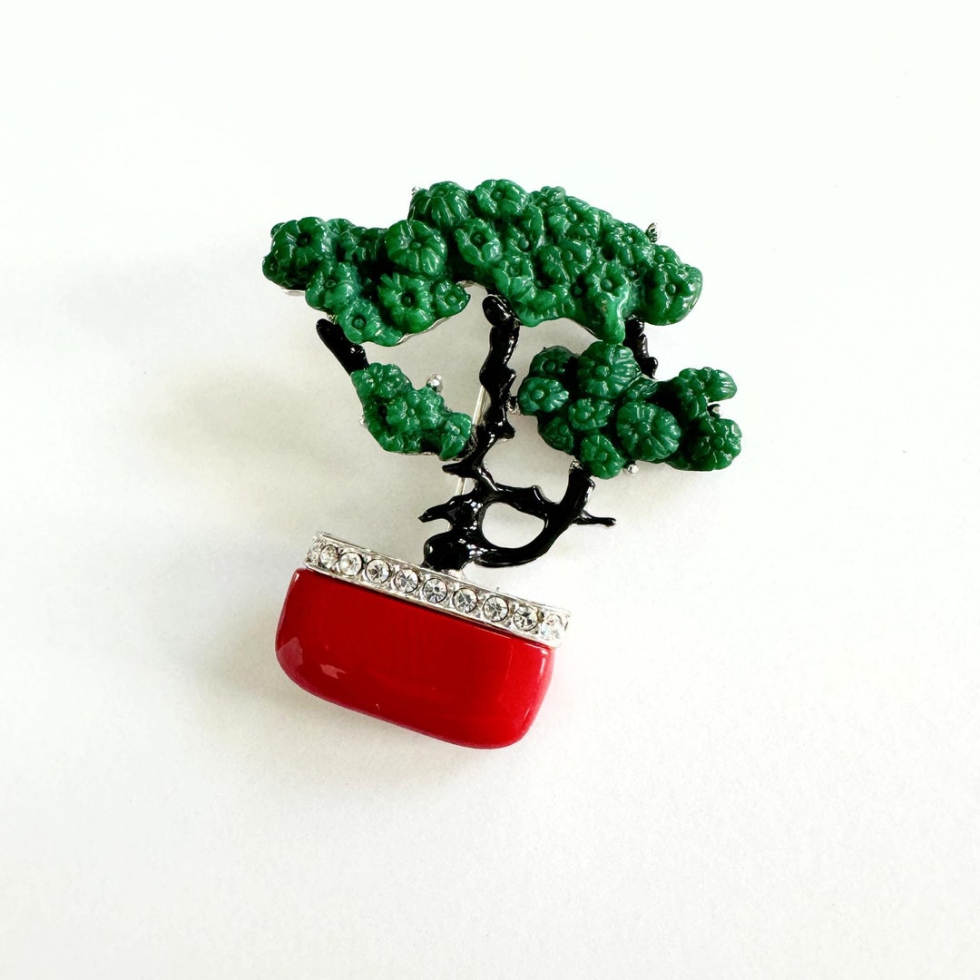 Vintage Art Deco 89 Brooch | RARE Bonsai Tree Brooch | Faux Jade Enamel ...