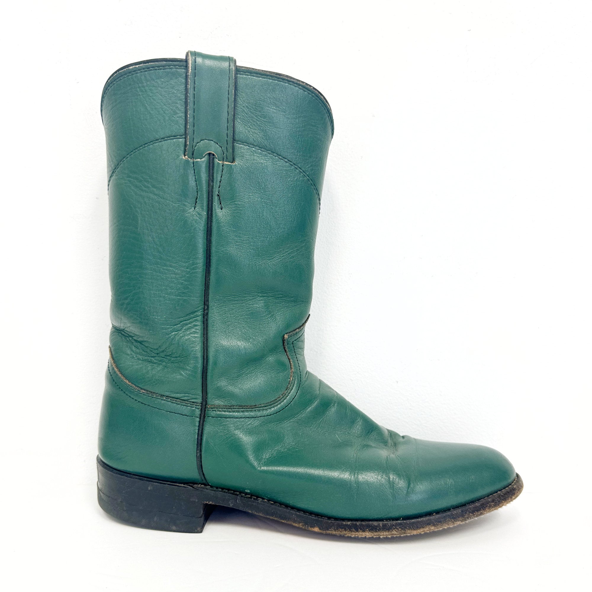 Vintage Justin Ropers in Green 1980s Leather Cowgirl Boots Size 8 1/2 B ...