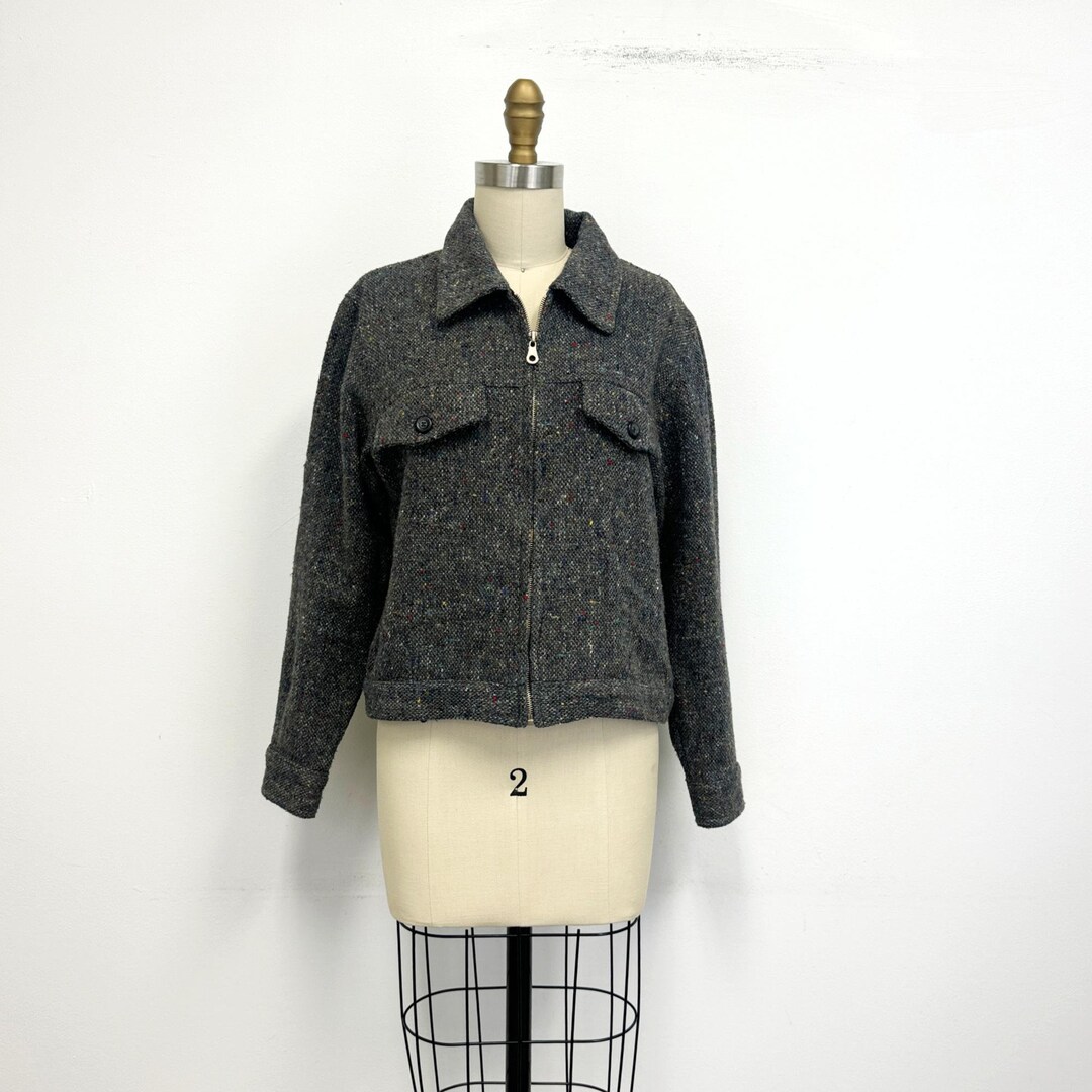 Vintage Cropped Wool Jacket | Y2K Ike Style Jacket Zip Front | Womens ...
