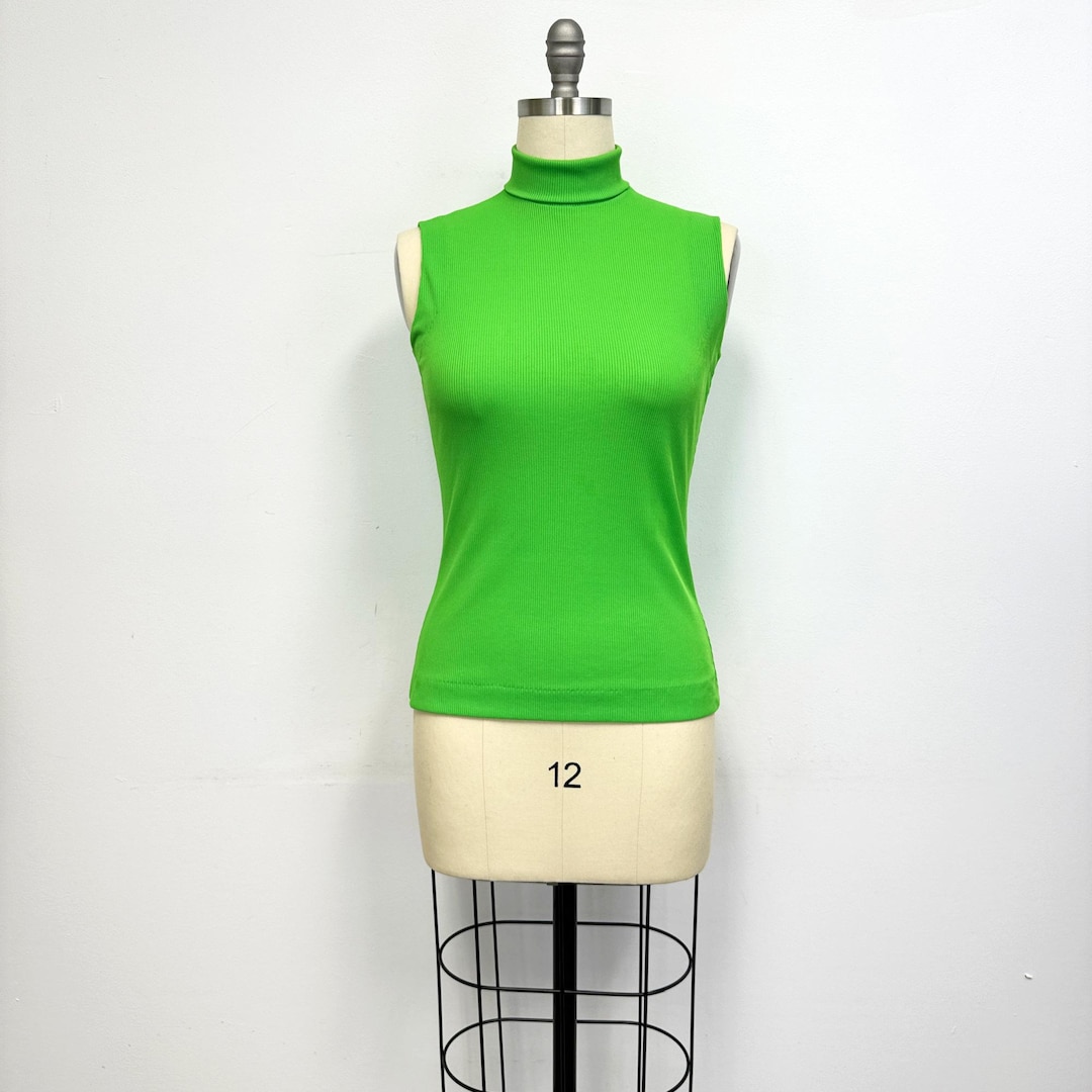 Vintage Sleeveless Turtleneck | 1960s Lime Green Sleeveless Shell ...