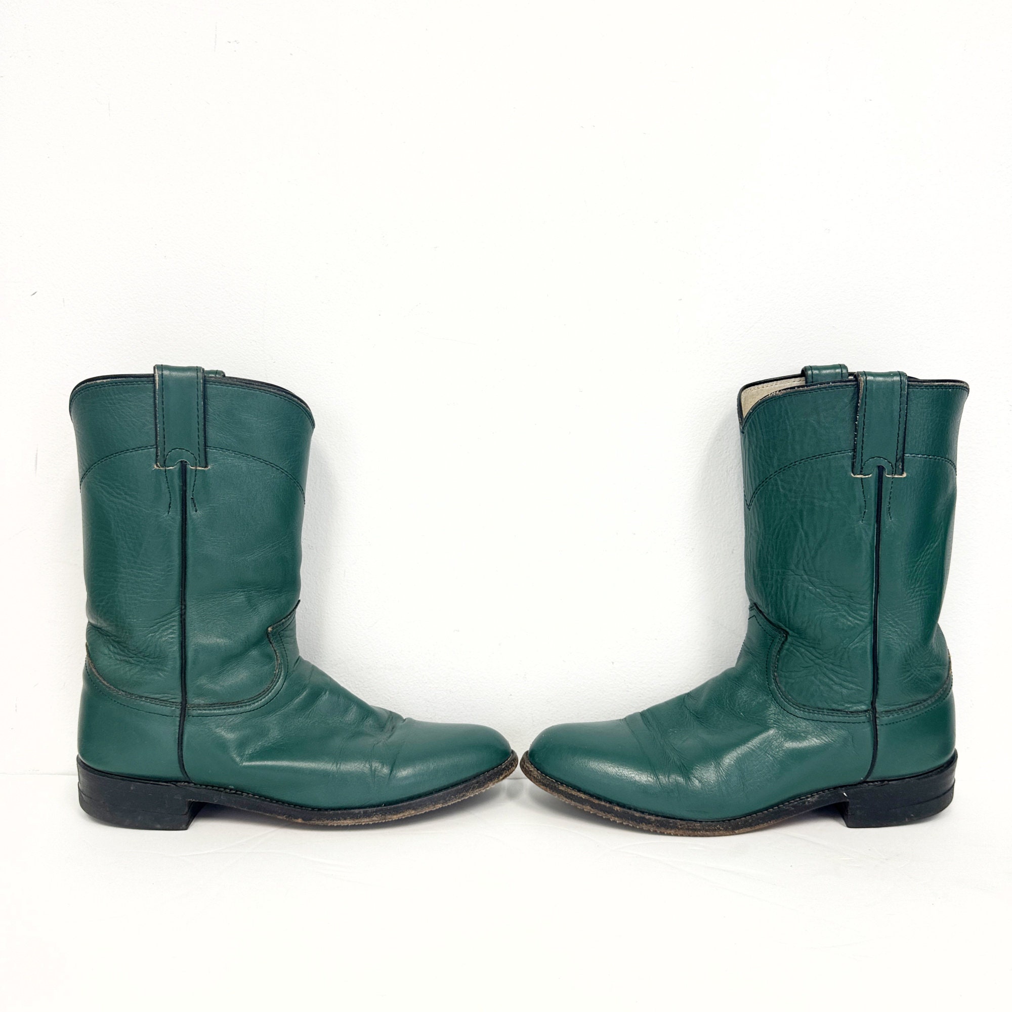 Vintage Justin Ropers in Green 1980s Leather Cowgirl Boots Size 8 1/2 B ...