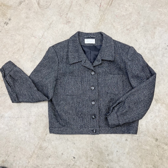 Vintage Tweed Jacket | 90s Black and White Wool Cropp… - Gem