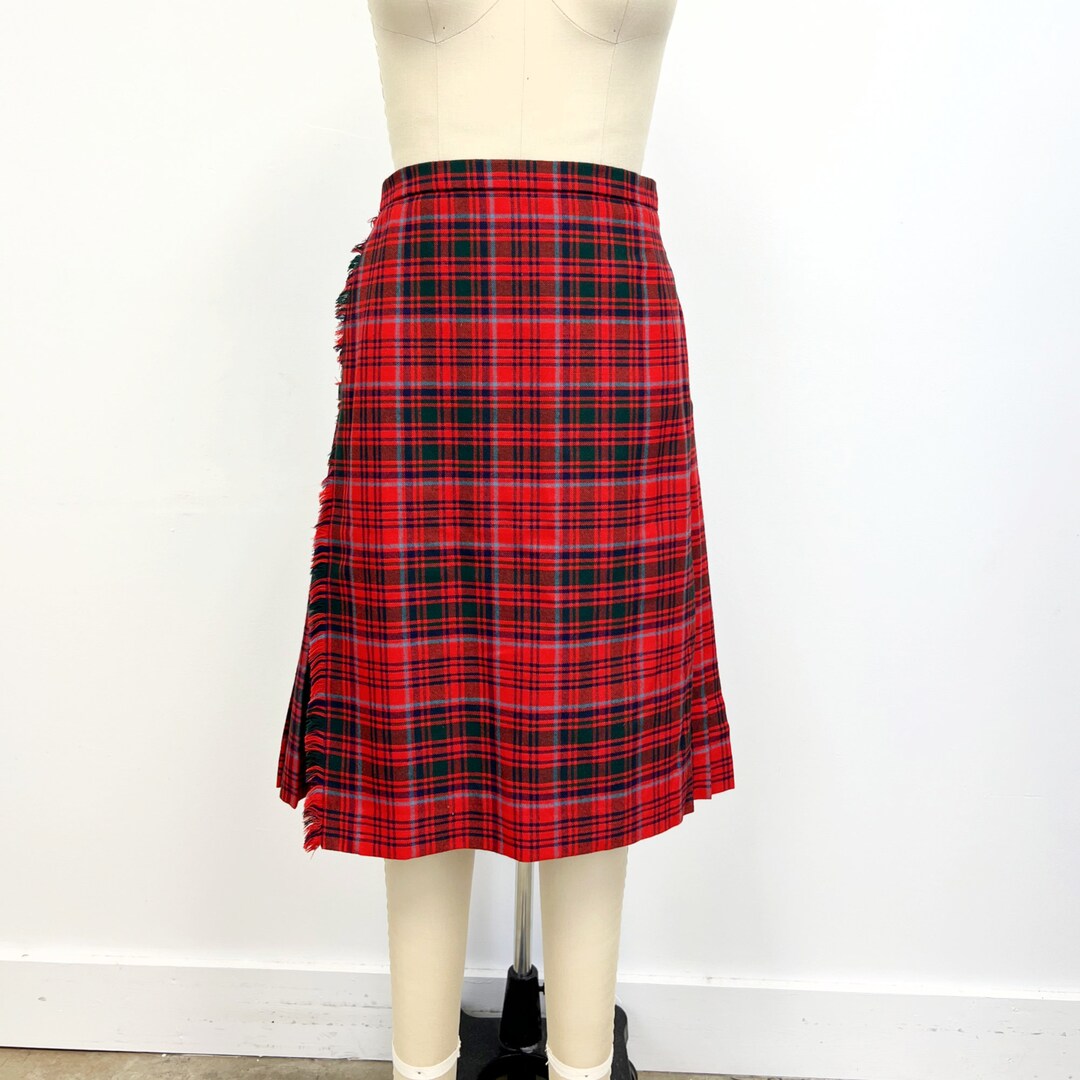Vintage Red Plaid Kilt With Black Leather Straps Red Plaid Wool 29 ...