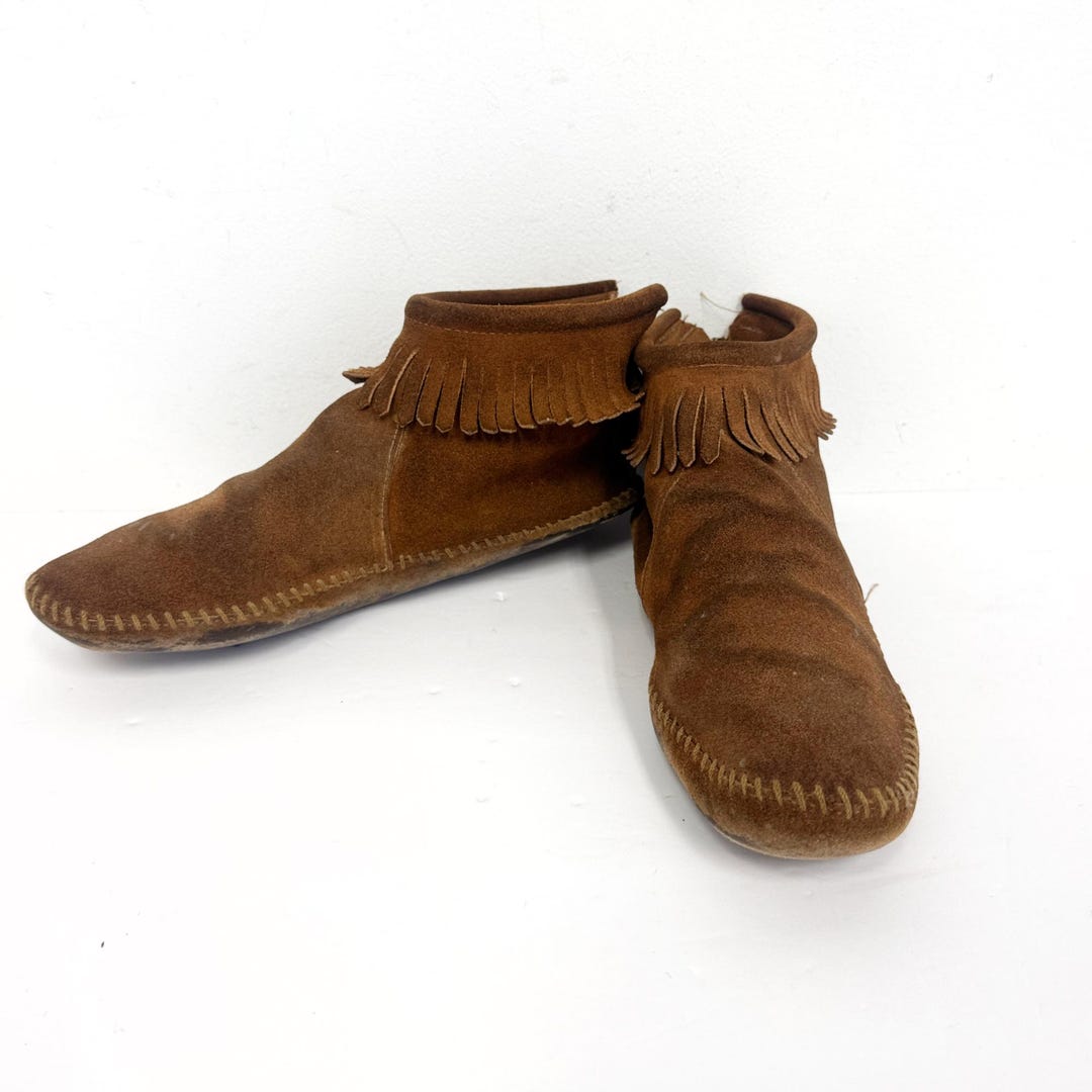 Vintage 70s Suede Moccasin Botties With Fringe | Back Zip Soft Sole ...