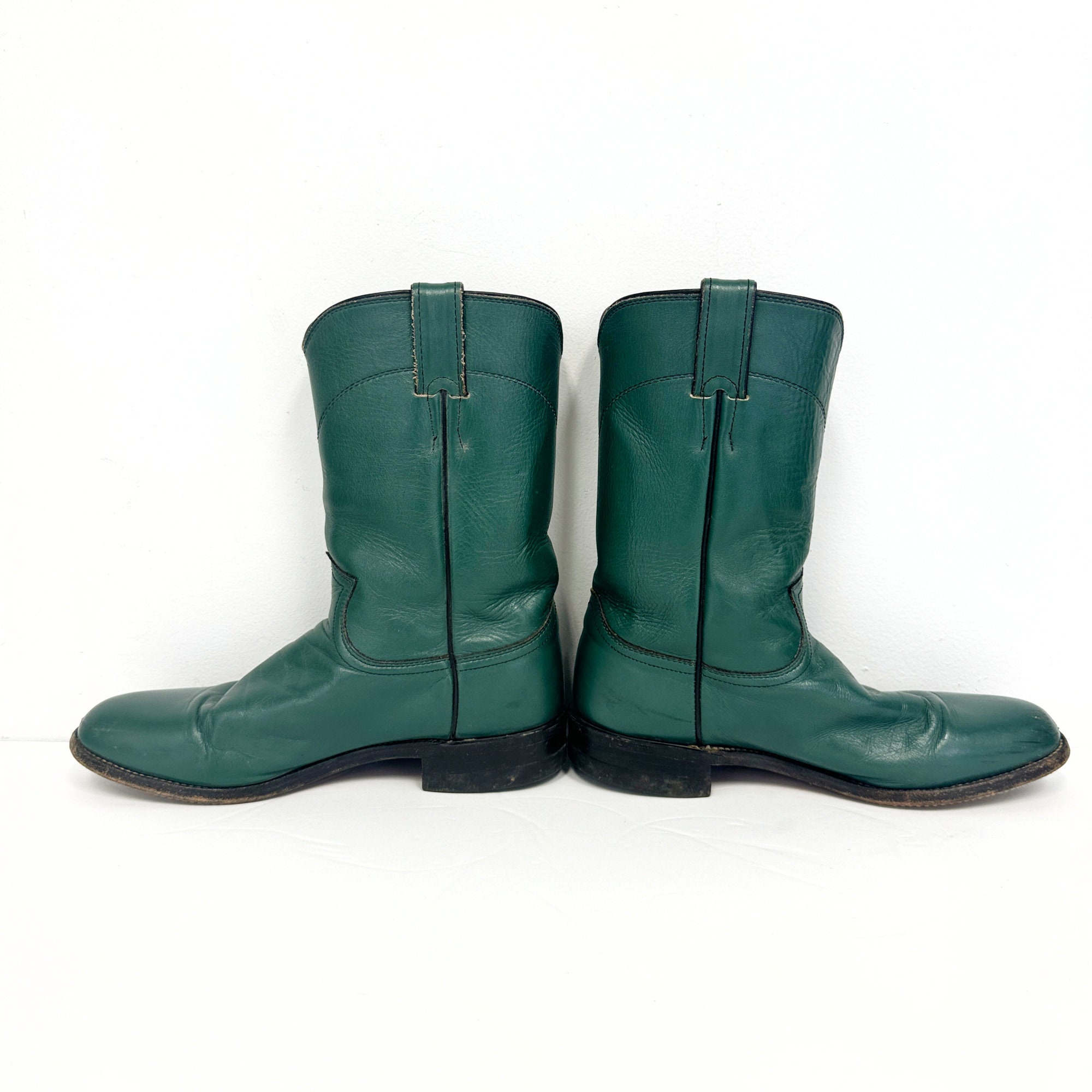 Vintage Justin Ropers in Green 1980s Leather Cowgirl Boots Size 8 1/2 B ...