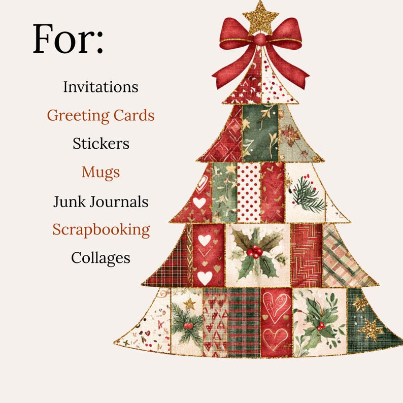 Patchwork Christmas Tree PNG | Quilted Xmas Clipart (digital Download ...
