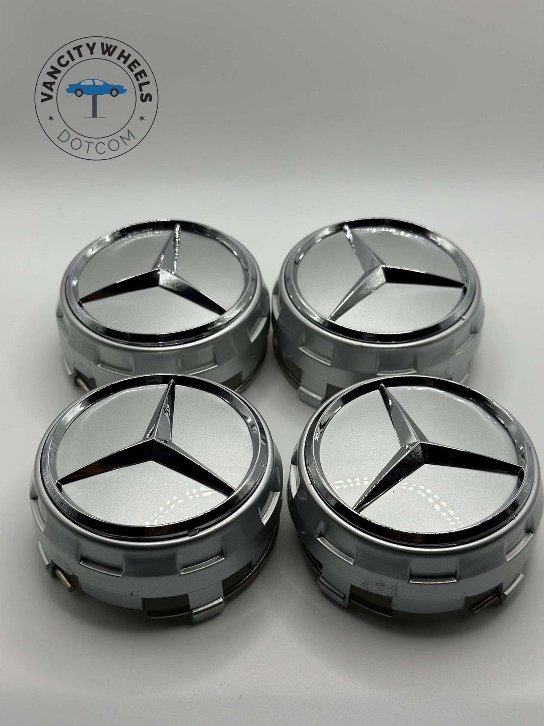 75mm Set of 4 Fits Mercedes Benz Wheel Raised Center Caps Silver Hub ...