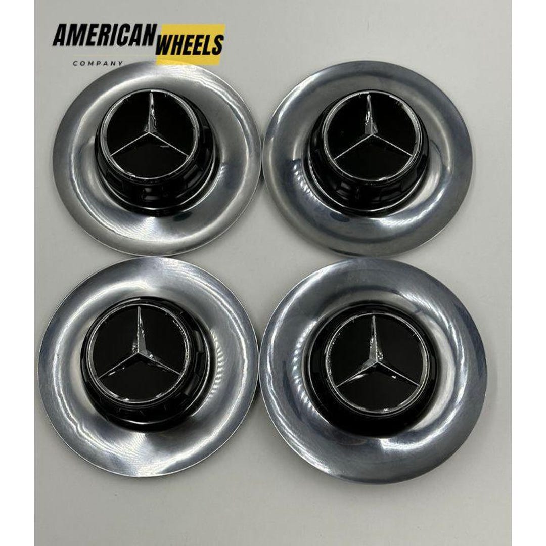Mercedes Benz Wheel Center Caps – Silver Chrome Black Logo, 145mm ...