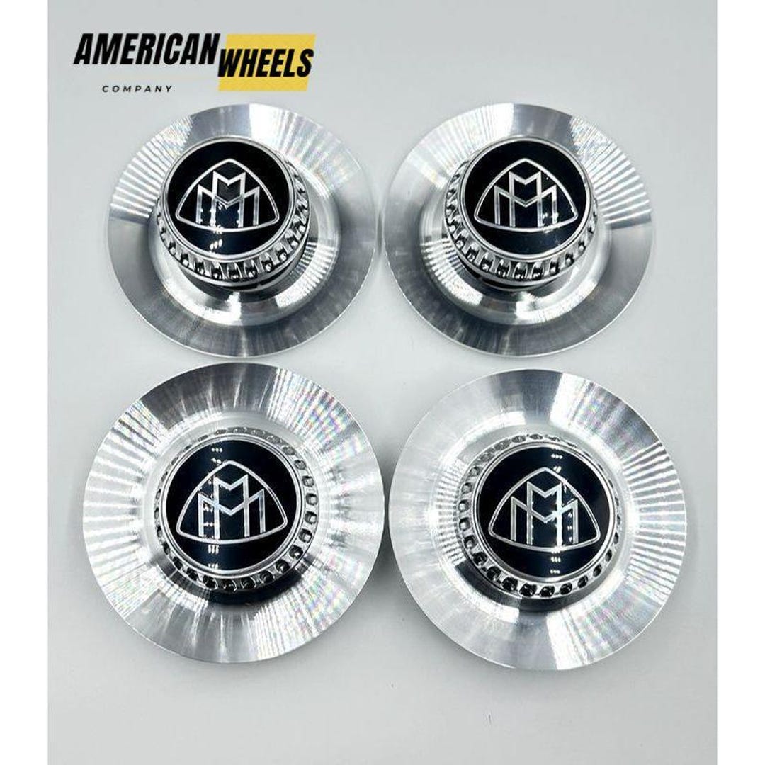 Mercedes Maybach Wheel Center Caps – Silver Chrome, Black Logo (145mm ...