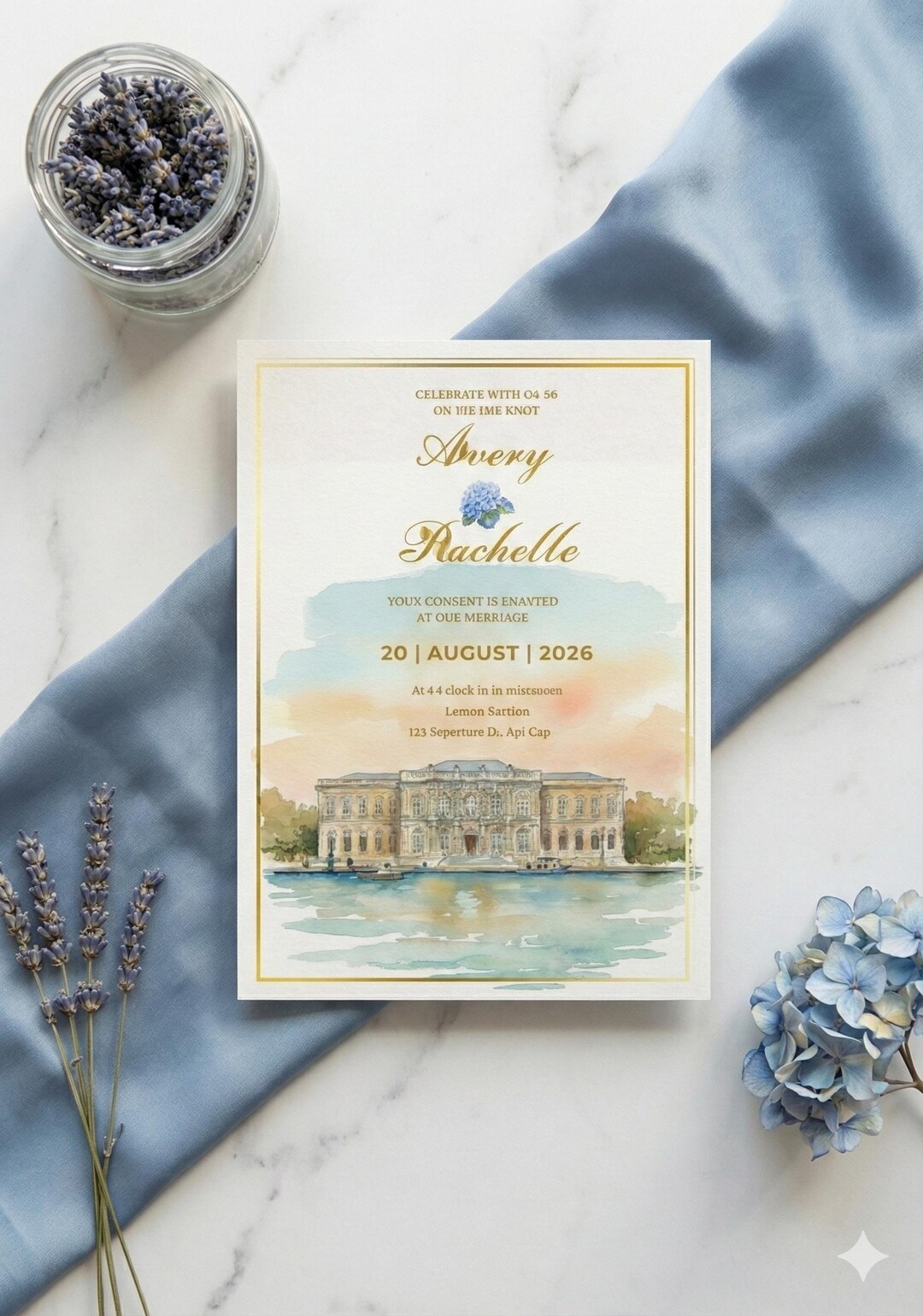 Istanbul Palace Wedding Invitation Template | Watercolor Dolmabahce ...